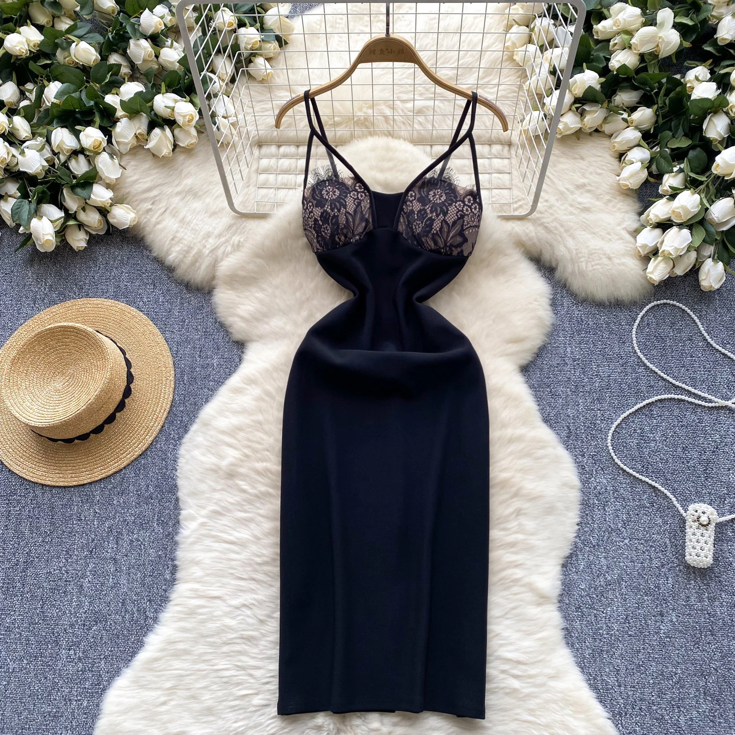 Chic-lace-PATCHWORK-cut-out-backless-pleated-dress-Elegant-French ...