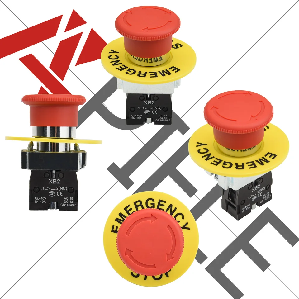 1NO 1NC Contact 22mm Emergency Stop Push Button Switch - 1NO 1NC Red ...