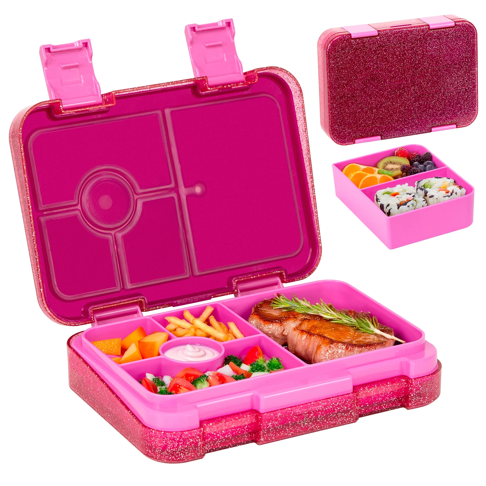 Glitter Style Kids Bento Lunch Box with 5 Compartments Sauce Container ...