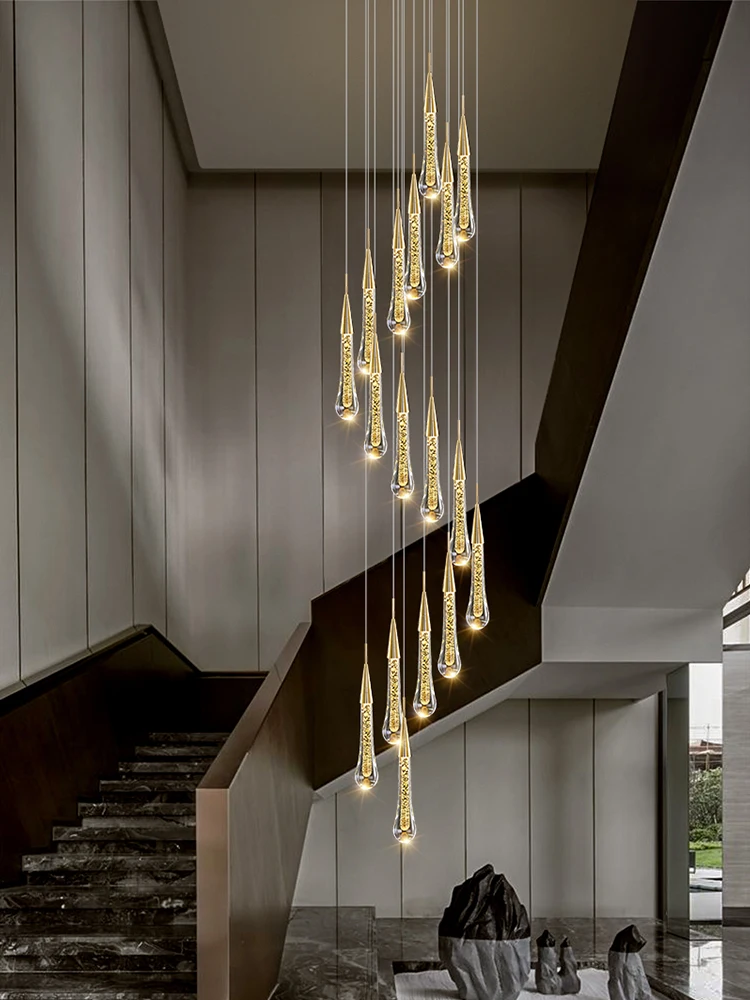 Modern-Crystal-Chandelier-Staircase-Big-gold-Drop-Design-Crystal-Lamp ...
