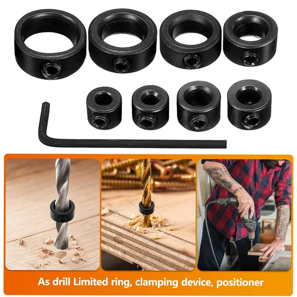 9/18 PCS Depth Stop Drill Bit Collar Set Positioner Ring and Hex Wrench ...