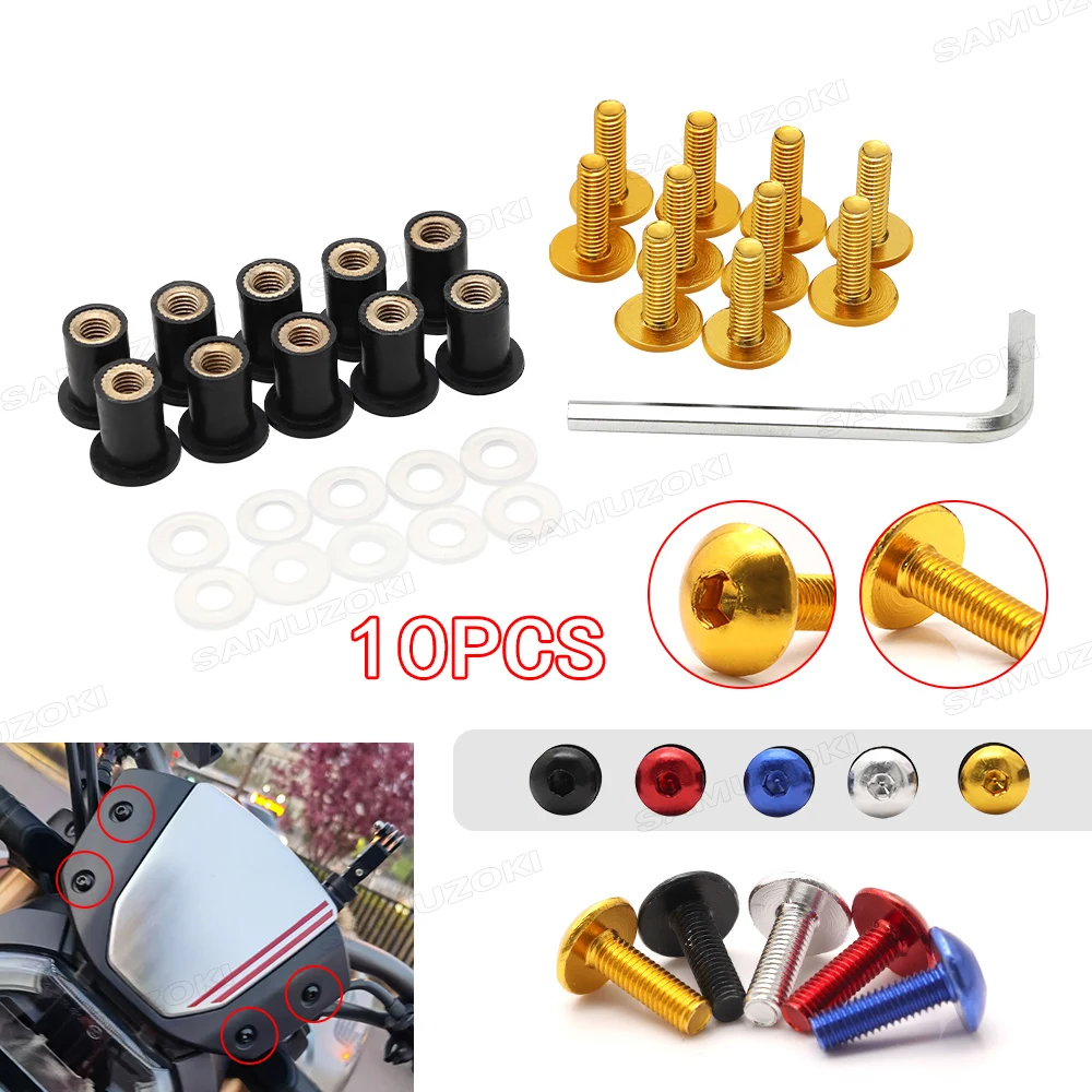 10pcs-M5-YZFR1-Windshield-Bolt-Windscreen-Mounting-Screw-Washer-Nut-for ...