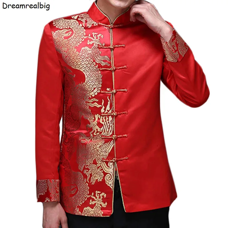 Traditional-Chinese-Style-Men-Red-Wedding-Coat-Stand-Collar-Satin-Tunic ...