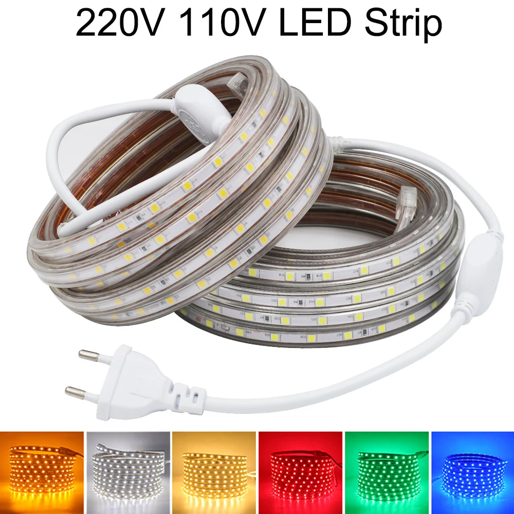220V 110V LED Strip Lights SMD 5050 60leds/m LED Ribbon Outdoor ...