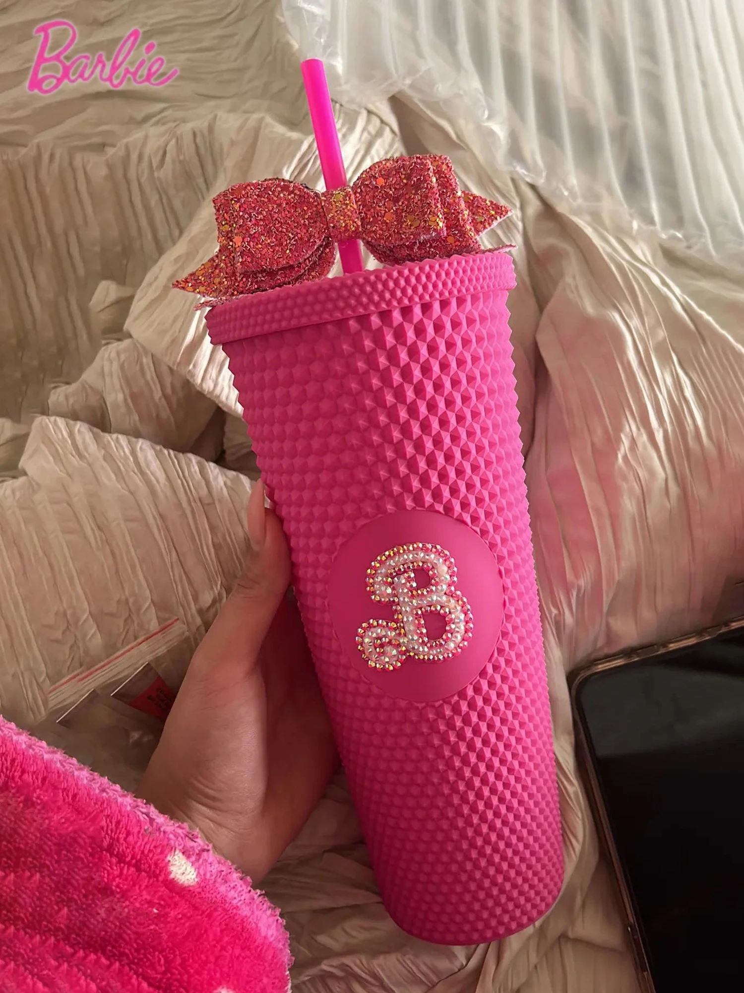 Barbie-Pink-Party-Diamond-Miniso-Cup-With-Bling-Bow-Plastic-Straw ...