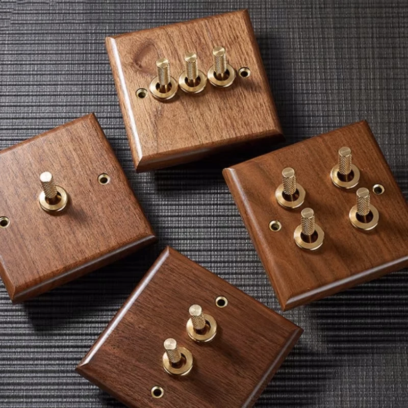 Retro-European-Wood-brass-Wall-Light-switch-Power-socket-EU-FR-UK ...