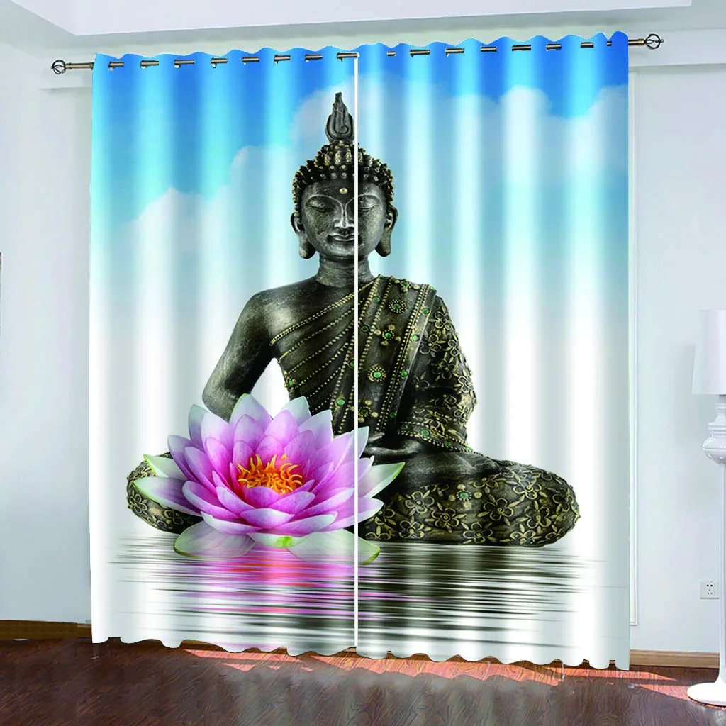 3D-Print-Lotus-Zen-Buddha-Drapes-Light-Filtering-Window-Curtains-for ...