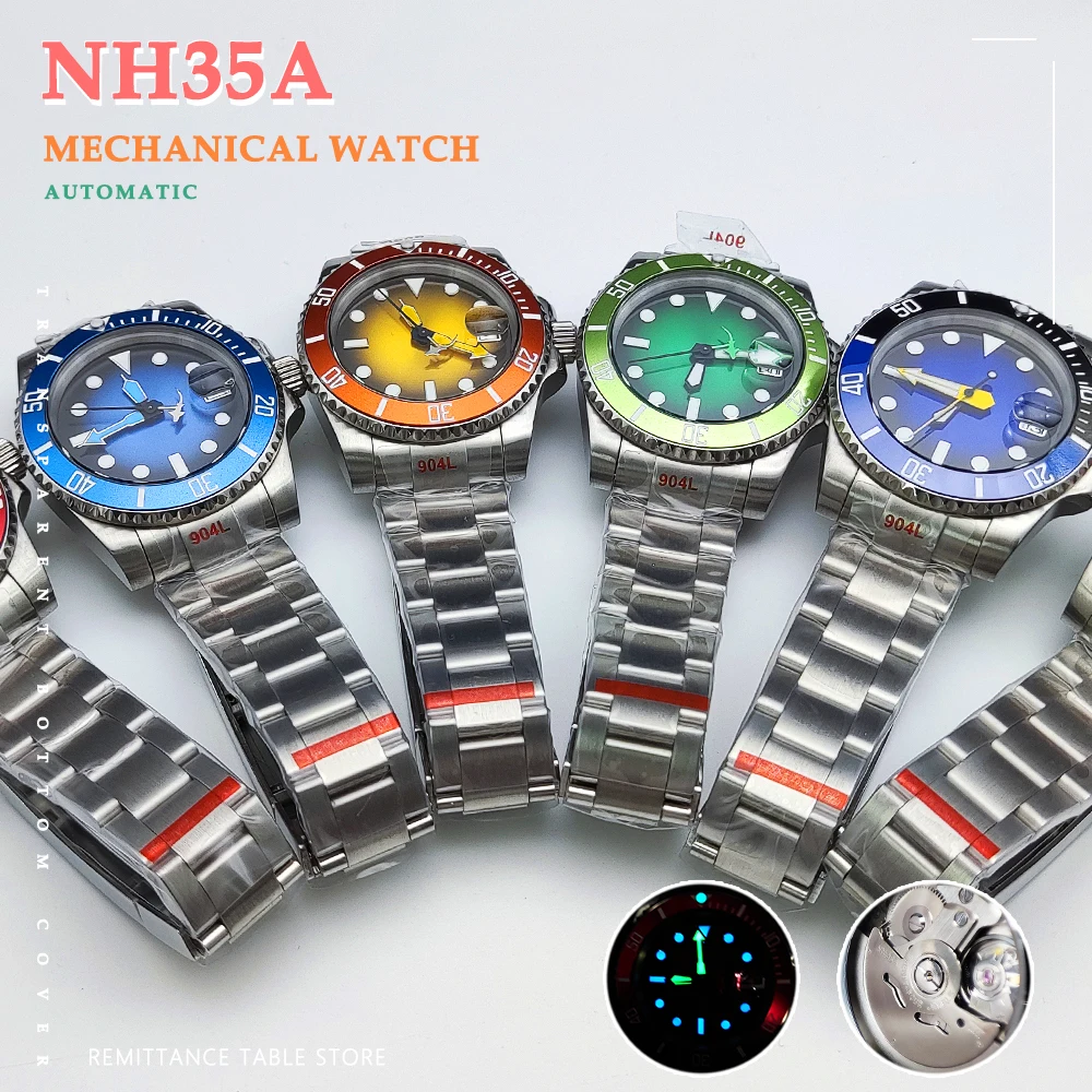 40mm-Men-s-Watch-NH35A-Movement-Red-Yellow-Blue-Super-Bright-Luminous ...