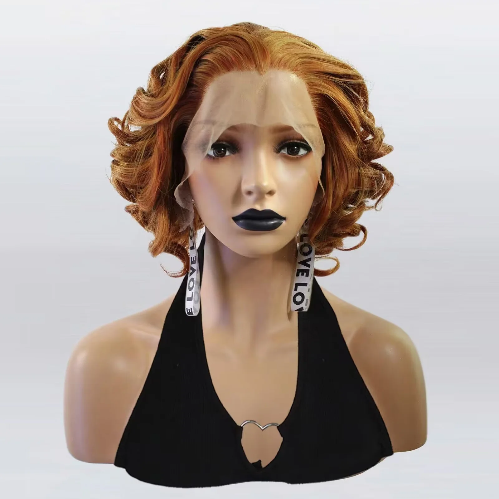 Synthetic 13*2 Shoulder Length Finger Wave Ginger Bob Lace Frontal Wig ...