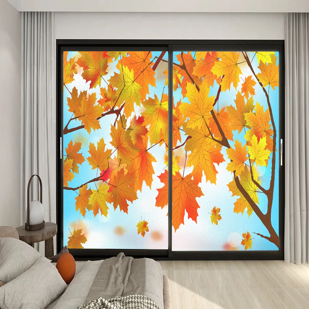 PVC-Window-Privacy-Glass-Film-Maple-Leaf-Pattern-Frosted-Glass-Door ...