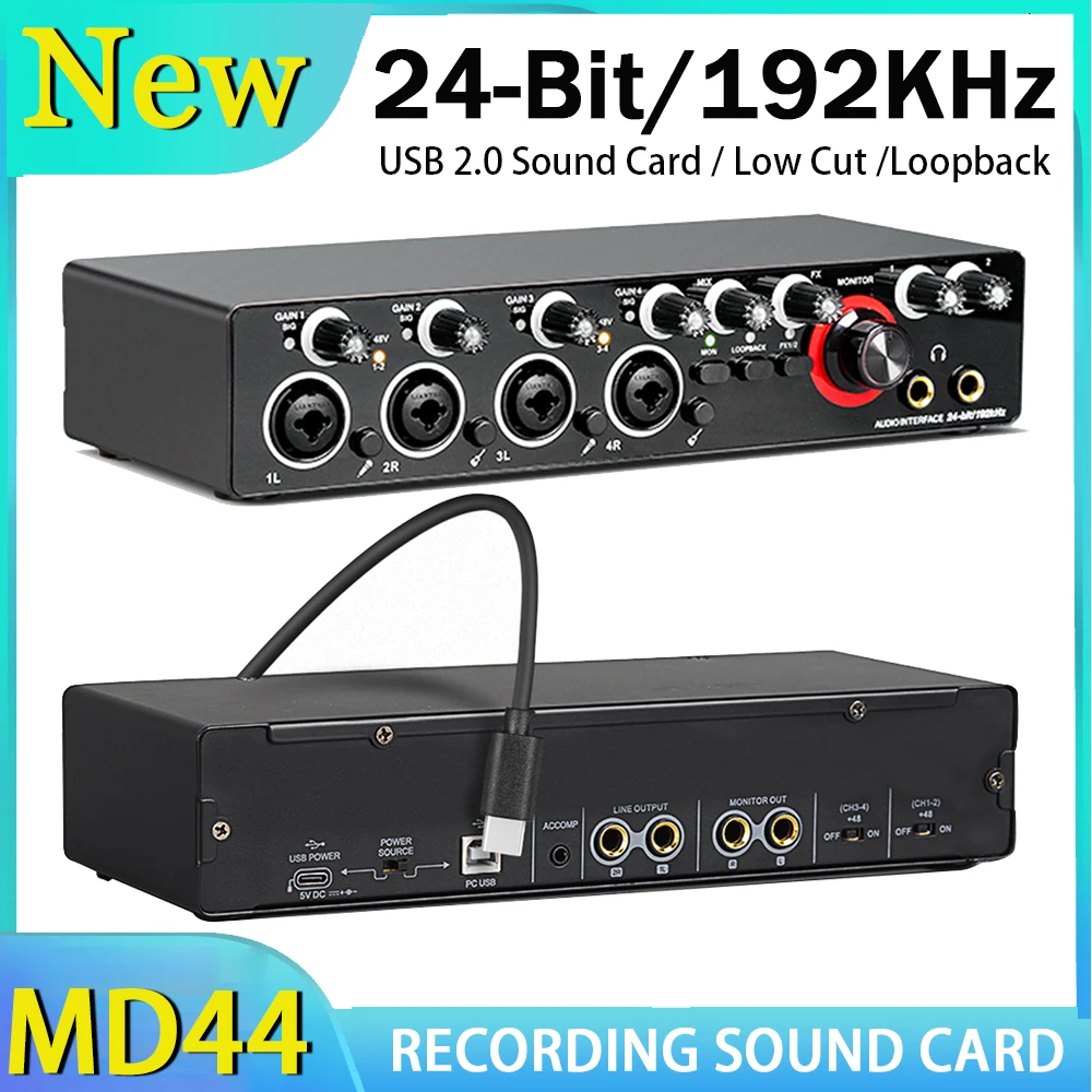 4-Channel-Audio-Interface-MD44-Professional-Sound-Card-with-Monitoring-Electric-Guitar-Live ...