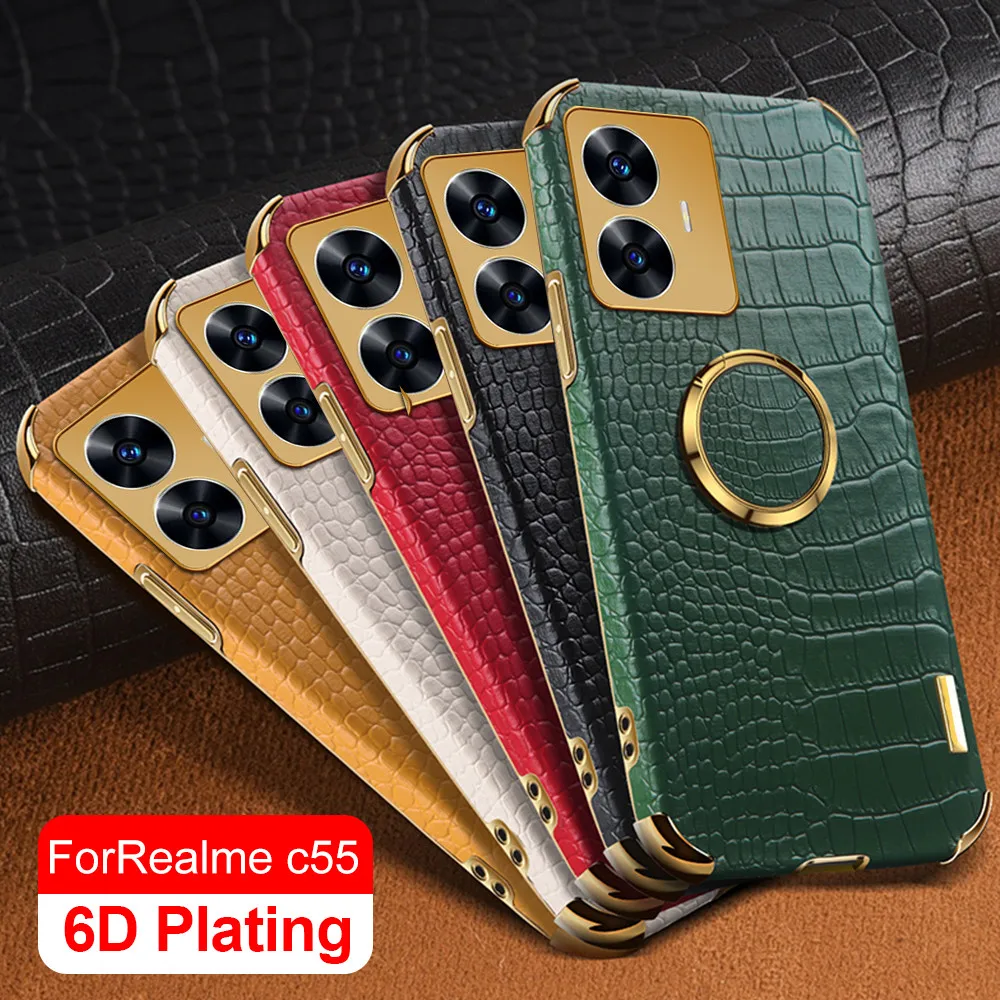 Plating-Camera-Shockproof-Leather-Case-For-Realme-C55-4G-Car-Magnetic ...