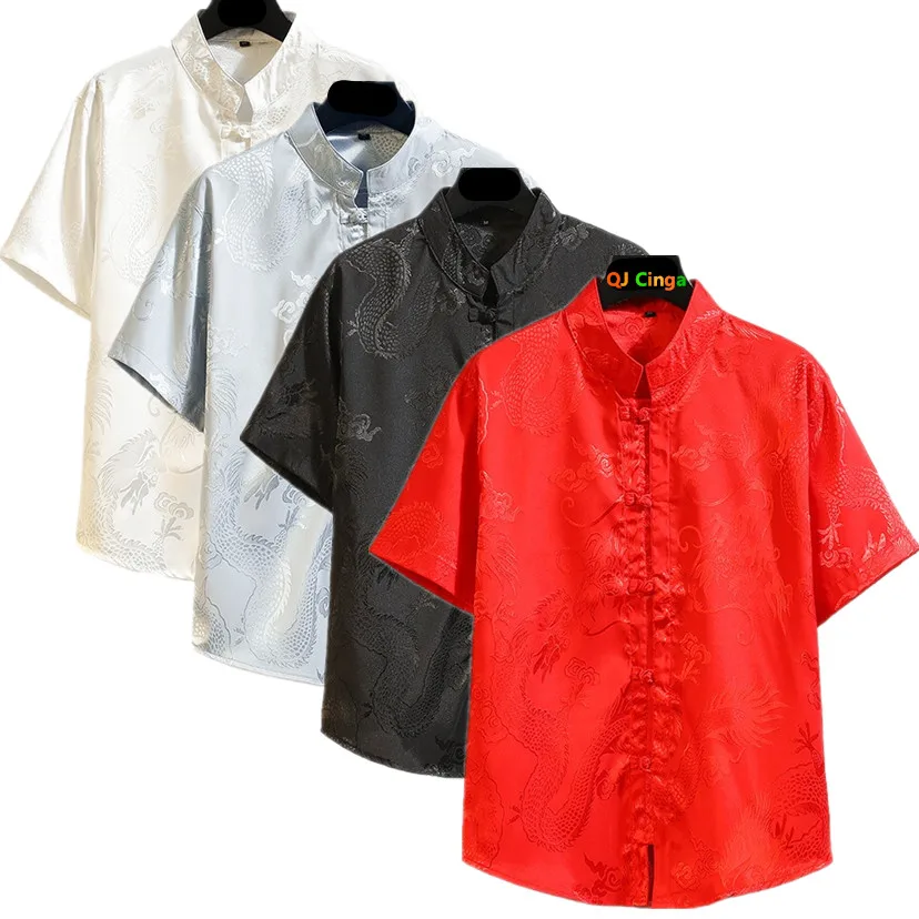 2026 Men's Chinese Style Red Short Sleeve Shirt Summer Fashion Single ...