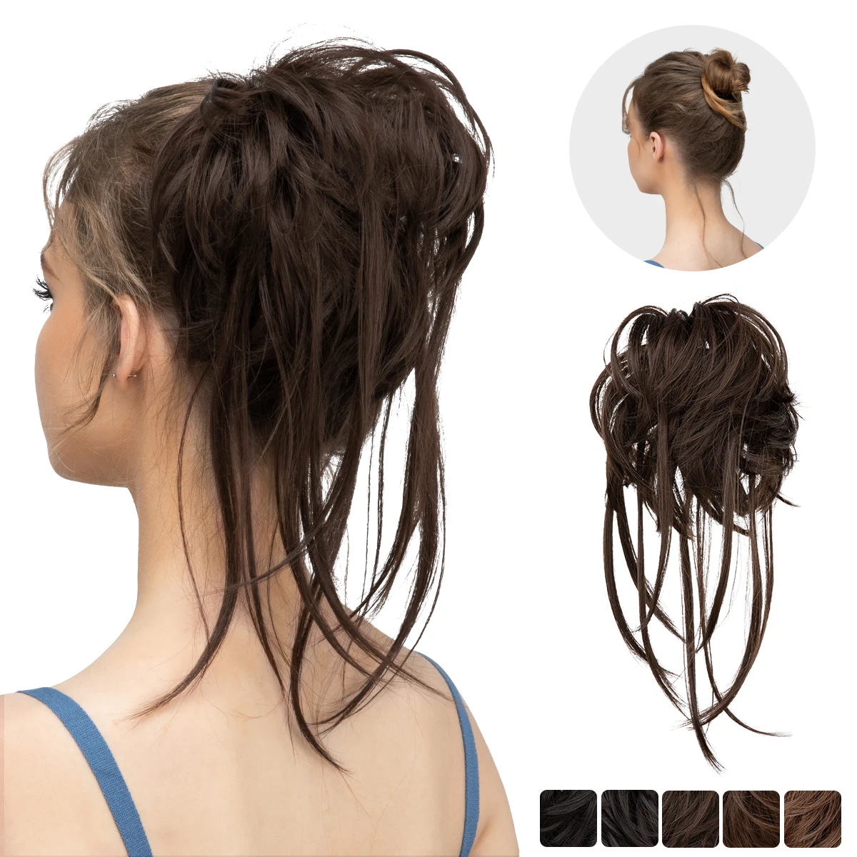 Premium-Synthetic-Elastic-Curly-Messy-Bun-Hairpieces-Scrunchie-Black ...