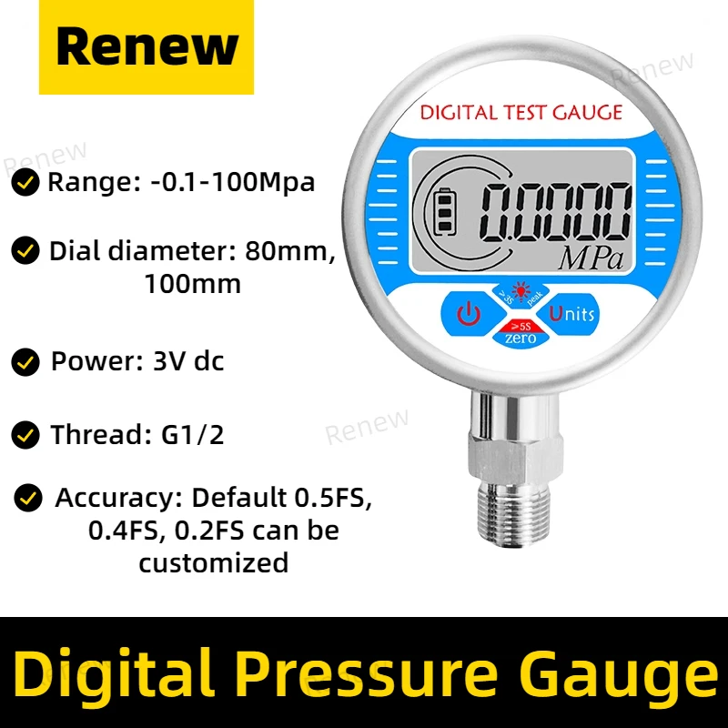 Pressure-Gauges-Digital-Display-Oil-Pressure-Hydraulic-Test-Meter-3V ...