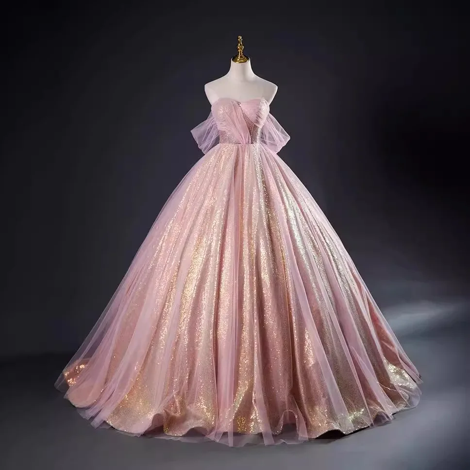 Vestidos-de-baile-rosa-glitter-para-mulheres-fora-do-ombro-vestido-de ...