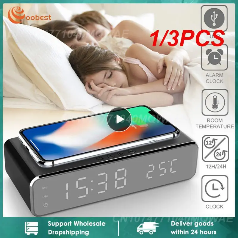 1-3PCS-Wireless-Charger-Alarm-Clock-LED-Digital-Watch-Table-Thermometer ...