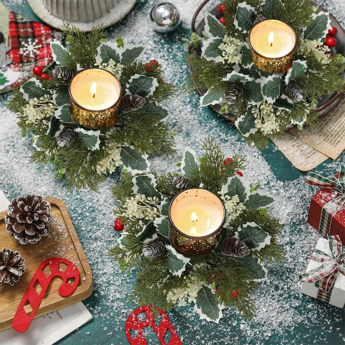 Simulated-Candle-Christmas-Red-Fruit-Candlestick-Garland-Merry ...