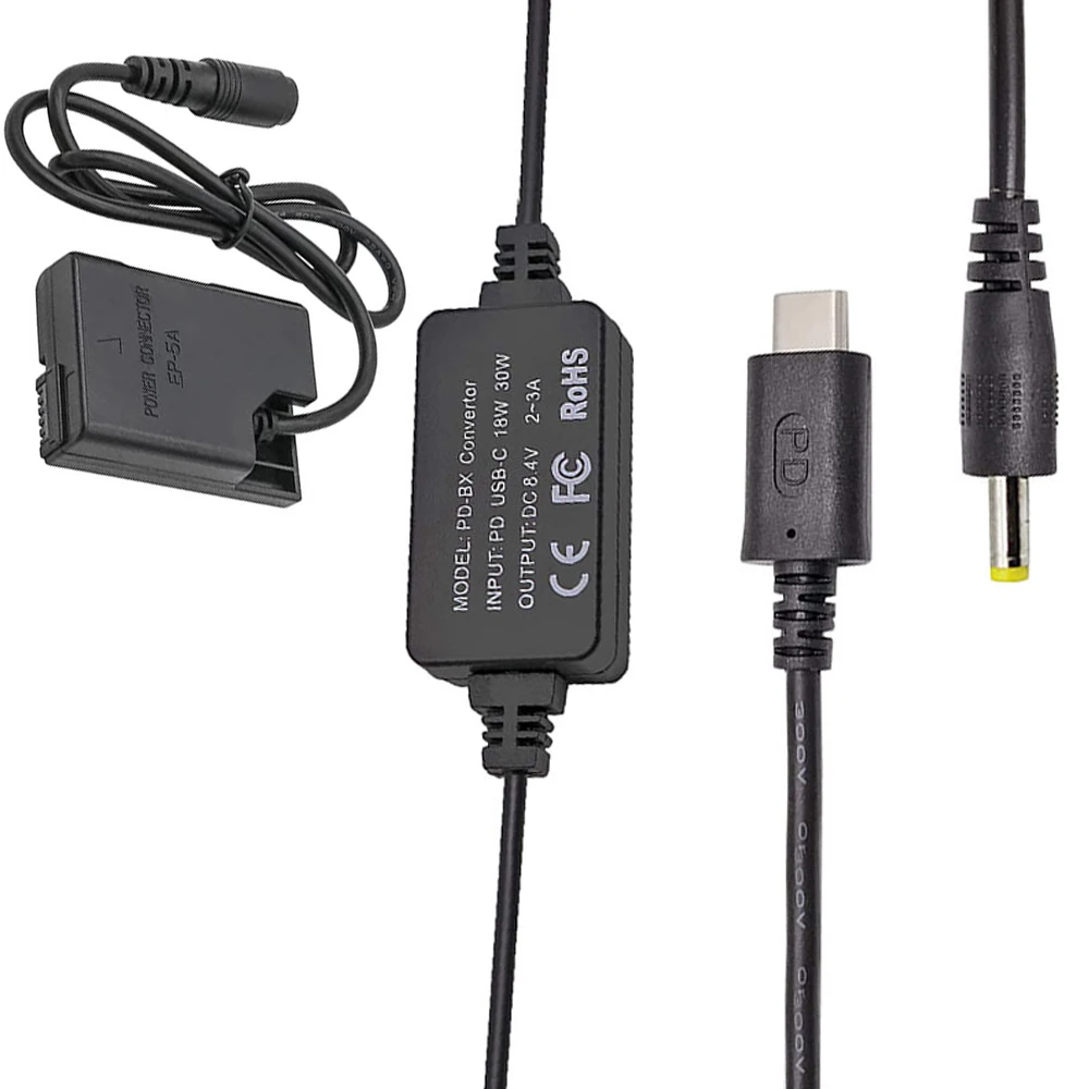 PD USB C Adapter Cable + EP 5A DC Coupler EN EL14 Dummy Battery For ...