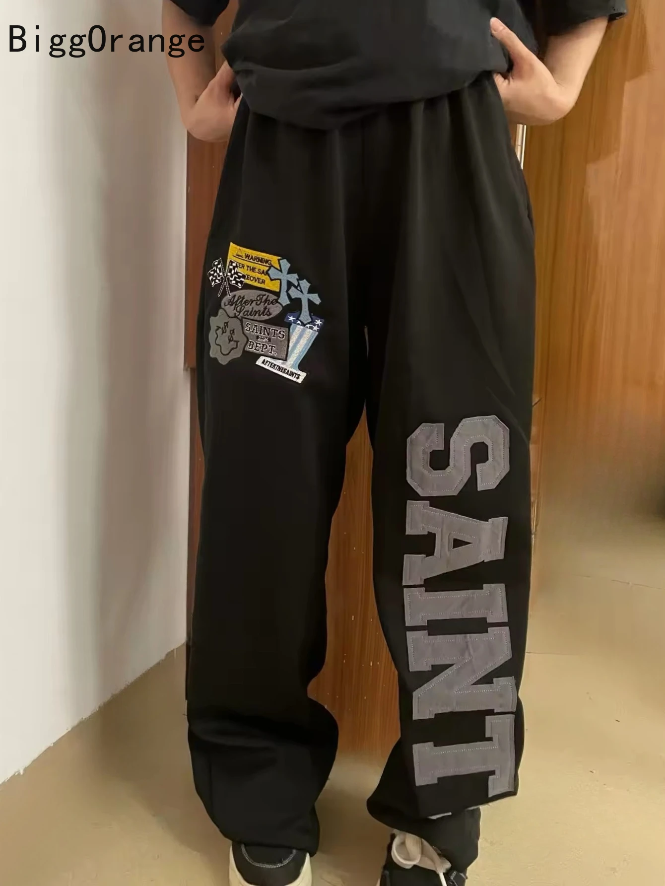 2025 loose casual pants retro letter embroidery pattern men and women ...