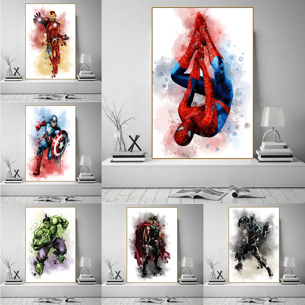 MINISO-Marvel-Movie-Avengers-Watercolor-Canvas-Posters-Spiderman-Iron ...