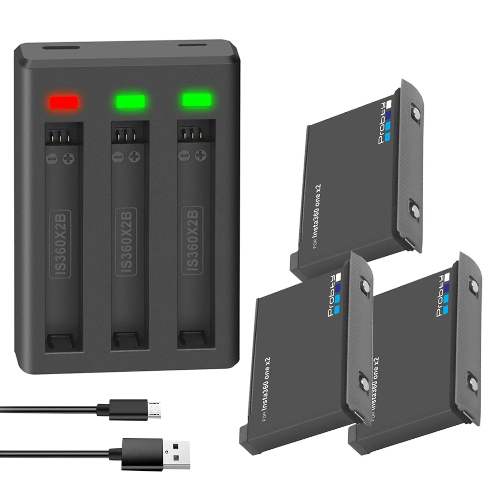 For Insta360 ONE X2 1800mAh Rechargeable Battery + LED 3-Slots Charger ...