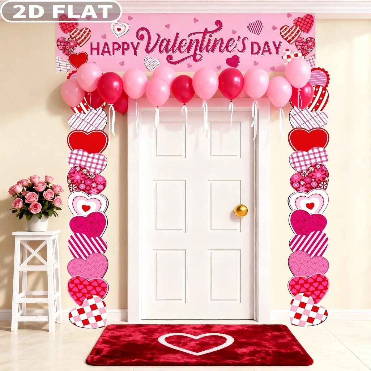 3pcs Valentine‘s Day Party Door Banner, Polyester Heart Banner ...