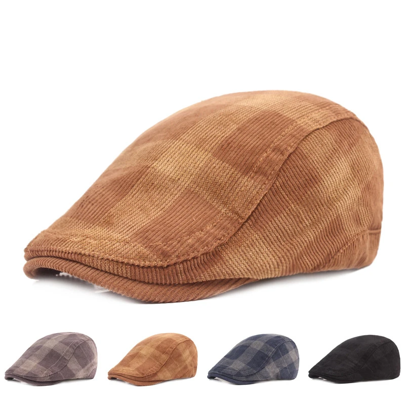 Adult Vintage Herringbone Gatsby Tweed Beret Hat Caps 2022 Winter Plaid ...