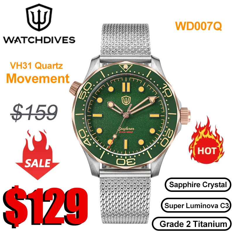 Watchdives WD007Q NTTD Grade 2 Titanium Watches VH31 Sweep Second ...