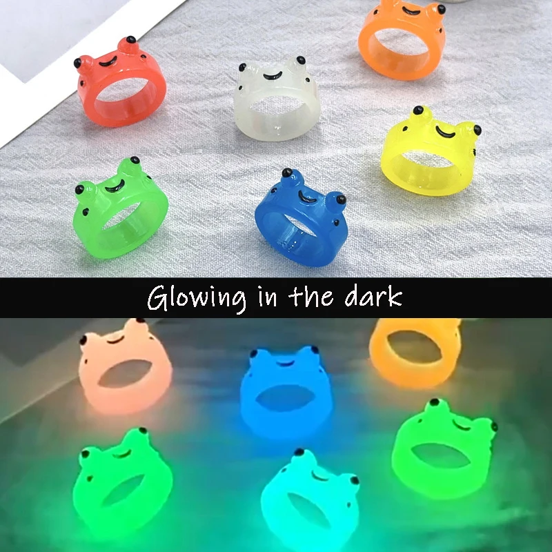 Colorful Luminous Cute Frog Rings Lover Resin Acrylic Rings for Women ...