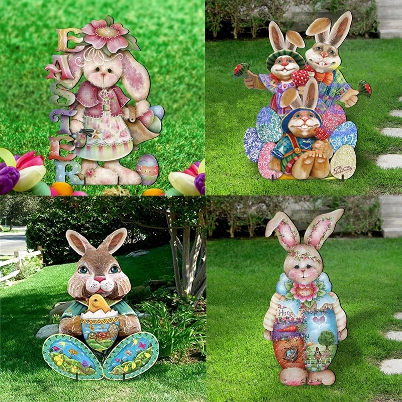Metal Easter Bunny Garden Outdoor Easter Decoration Freestanding Rabbit ...