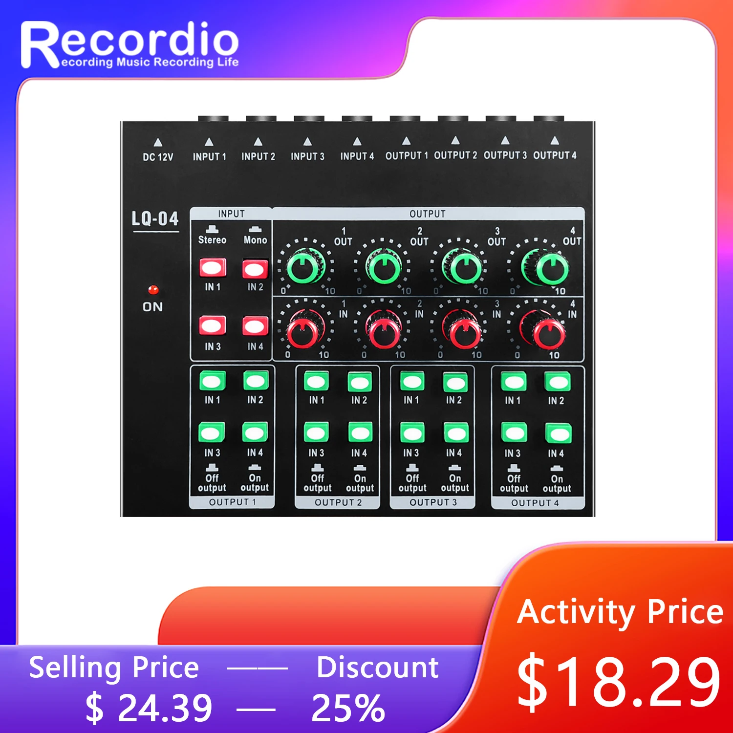 GAX-LQ04-4-in-4-out-4-channel-Line-Mixer-Recording-Soundcard-For-PC ...