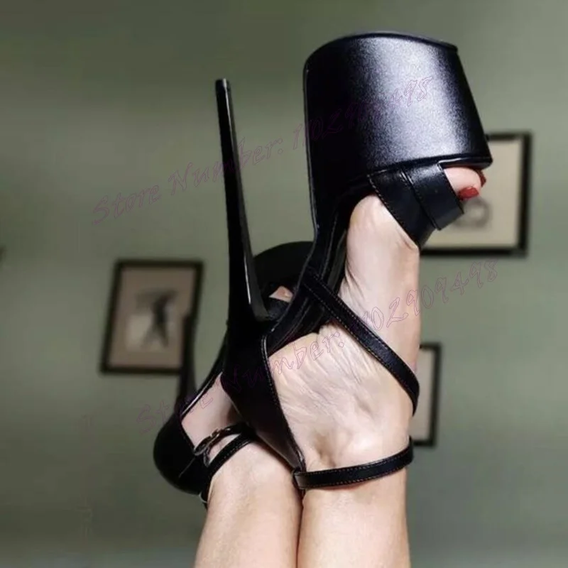 Black-Matte-Leather-Platform-Sandals-Ankle-Strap-Open-Toe-Shoes-for ...