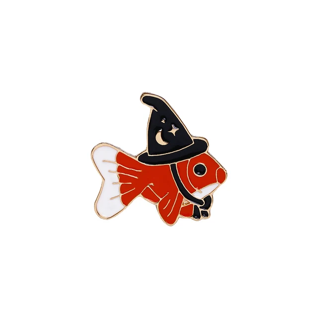 Wizard Fish Lapel Pins Halloween Goldfish with Witch Hat Enamel ...