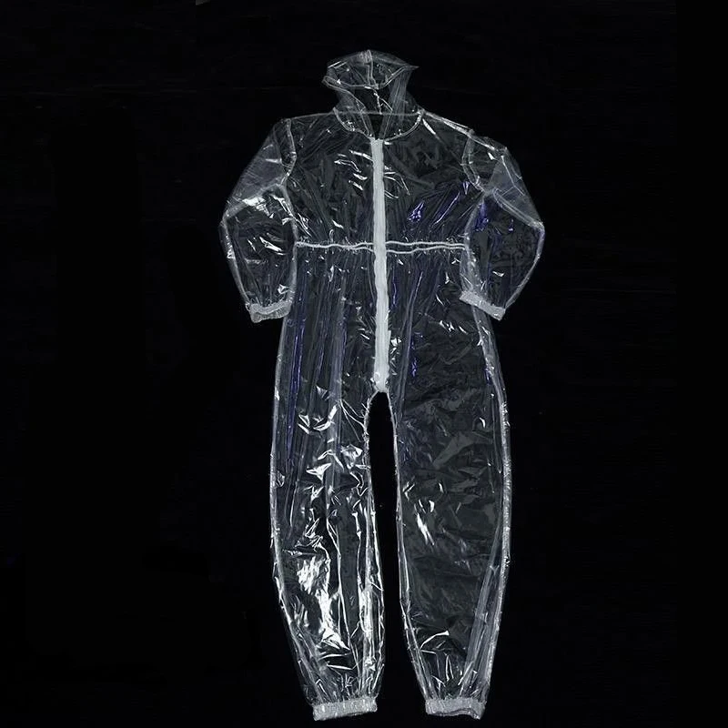 PVC-Transparent-Zipper-Plastic-Jumpsuit-Hooded-Long-Sleeved-Waterproof ...