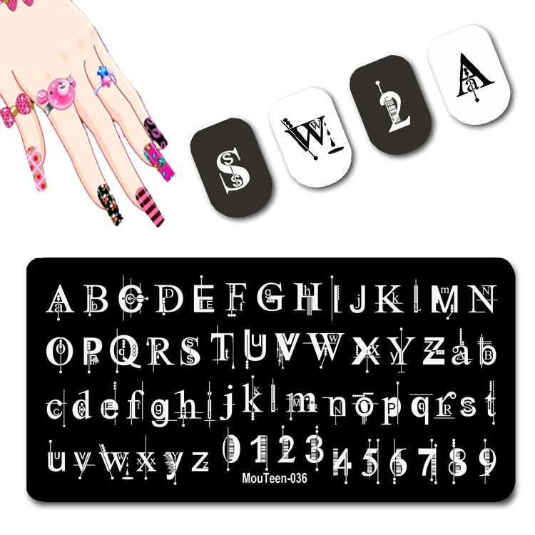 Barcode Letter Nail Stencil Bar Code Number Nail Stamping Plates ...