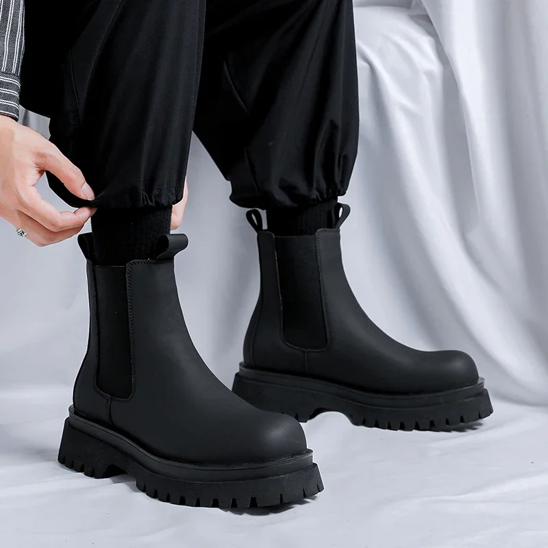 2023-Platform-Black-High-Top-Boots-Men-High-Heel-Genuine-Leather-Ankle ...