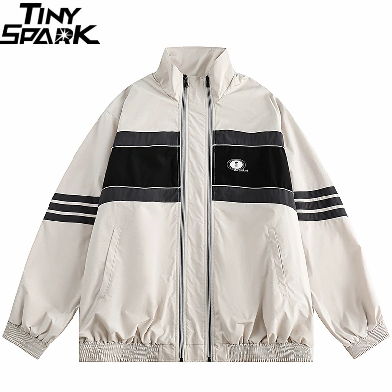 Men Hip Hop Streetwear Jacket Coat Color Block Patchwork Double Zipper ...