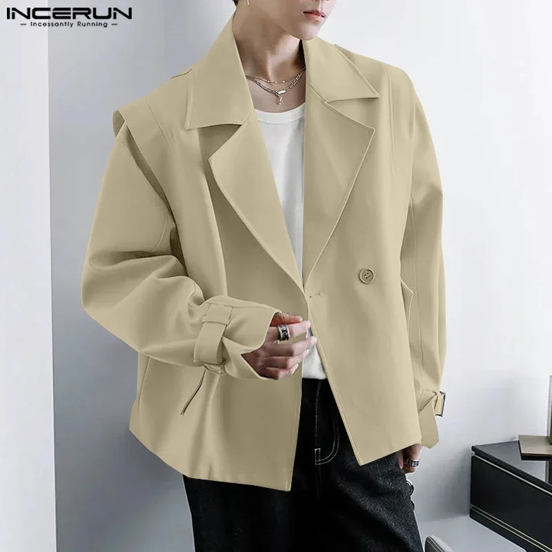 INCERUN Men's Casual Coats 2025 Autumn Lapel Collar Long Sleeve Double ...