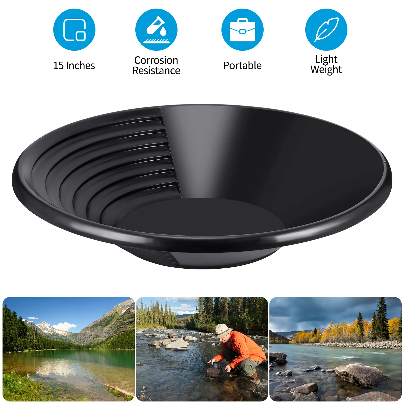 Black-Plastic-Gold-Pan-Basin-Nugget-Mining-Tray-Dredging-Prospecting ...