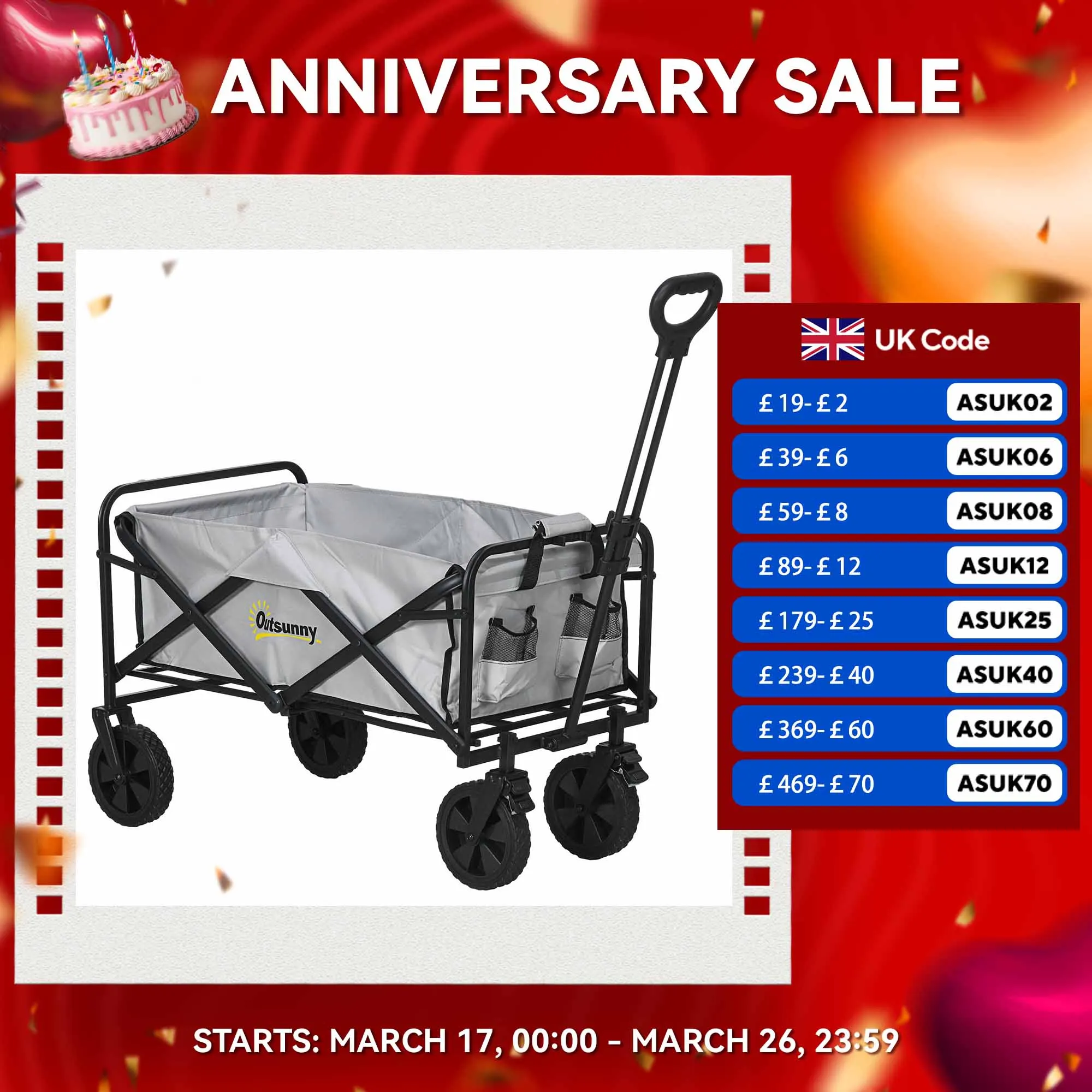Pull Along Cart Folding Cargo Wagon Trailer Trolley for Beach Garden W ...