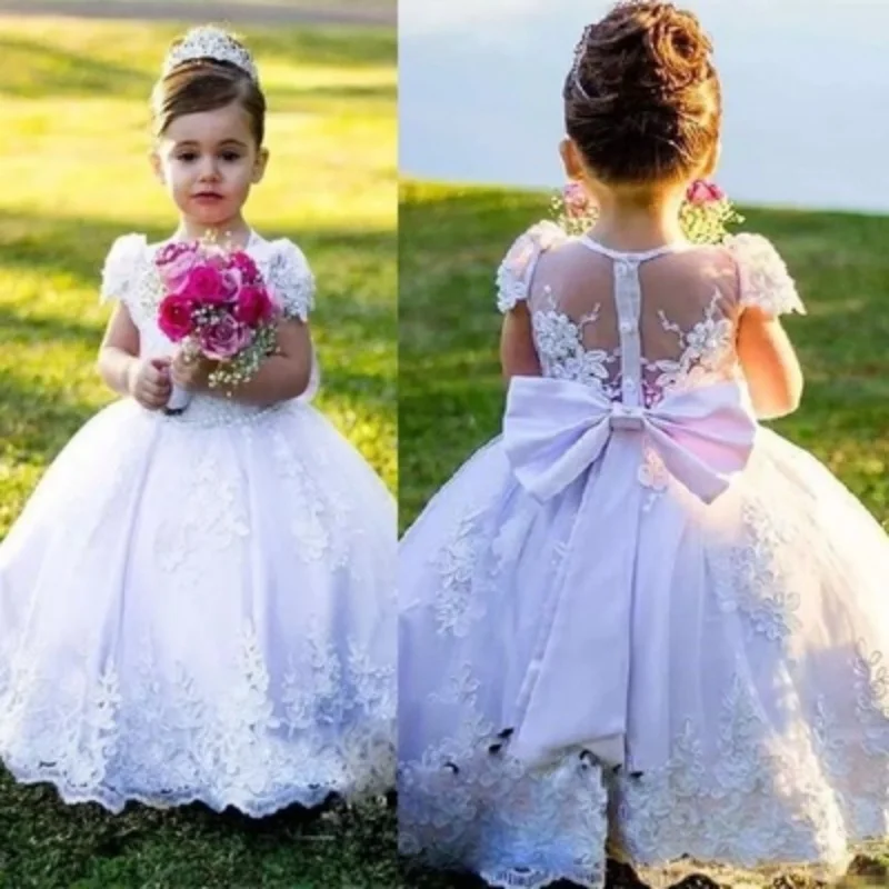Vestidos-de-ni-a-de-flores-blancas-para-bodas-tul-Princesa-encaje-manga ...