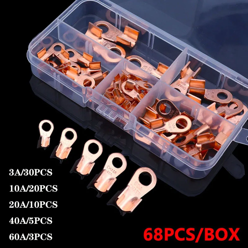 68pcs-Copper-Battery-Cable-Connector-Terminal-Open-Lugs-Wire-Terminals ...