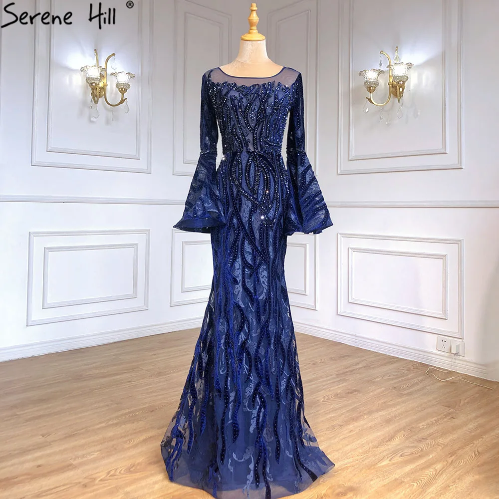 Muslim Navy Blue Mermaid Elegant Evening Dresses Gowns 2021 Flare ...