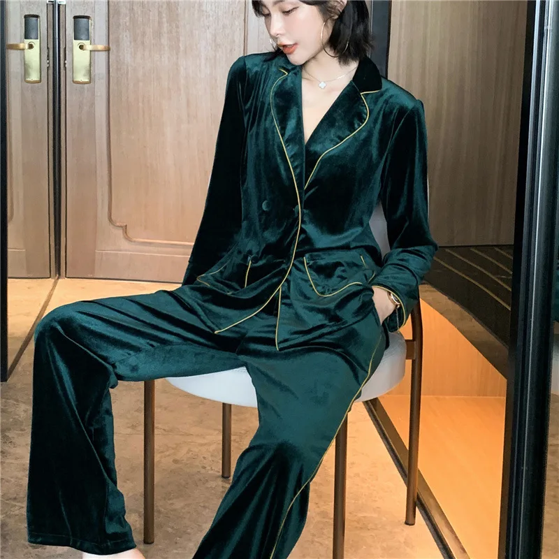 High Quality Women Two-piece Velvet Pajamas Winter Warm Pyjamas Set ...