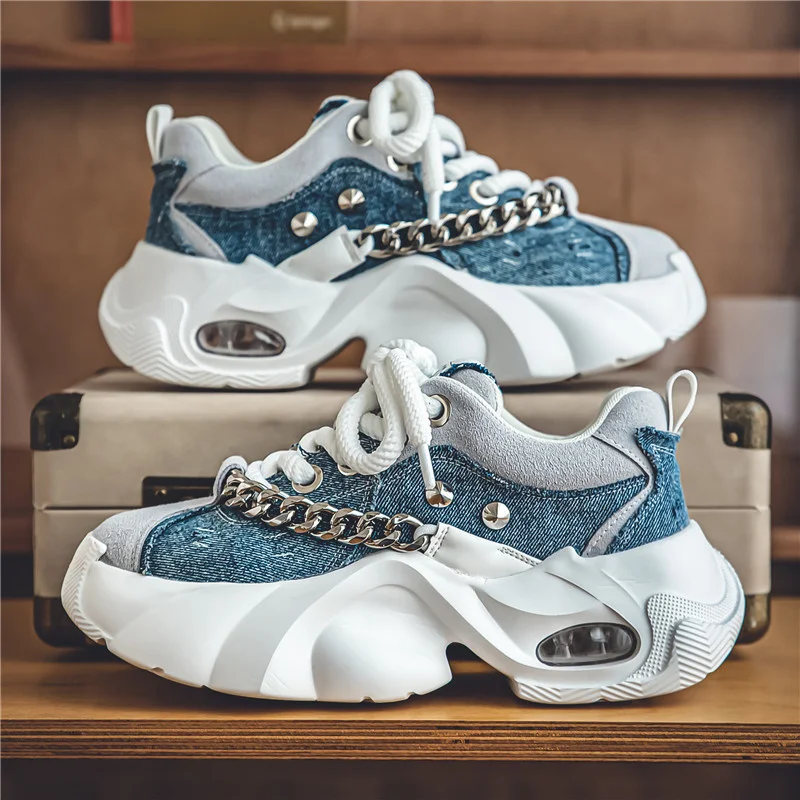 Fashion Blue Denim Casual Sneakers Men Original Designer Platform Shoes ...