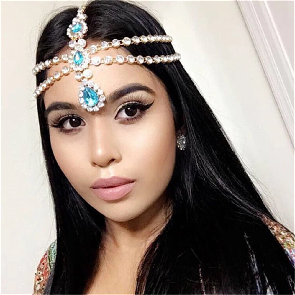 Boho Headband Crystal Head Chain Bridal Forehead Headpiece Dance ...