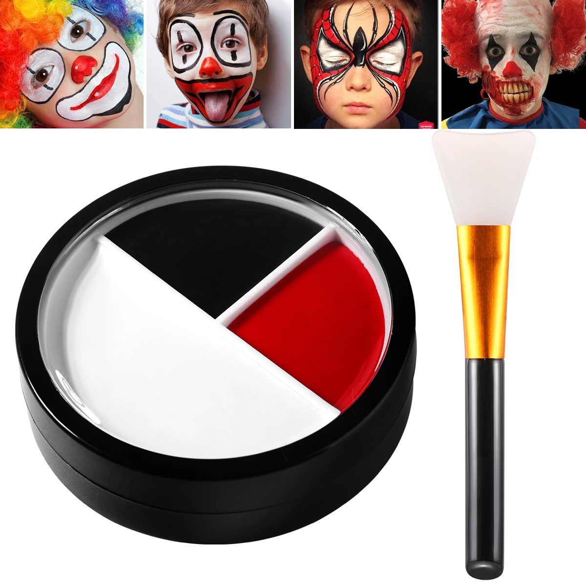 Clown-Makeup-Black-White-Red-Face-Body-Paint-Cream-with-Brush-Special ...