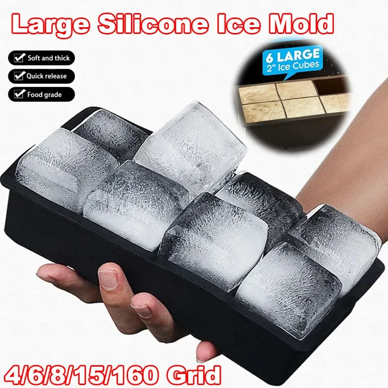 4/6/8/15/160 Grid Big Ice Tray Mold Giant Jumbo Large Food Grade ...