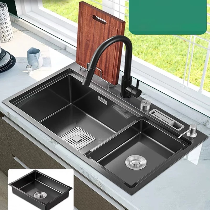 Black-Nano-Water-Tank-Kitchen-Sink-with-Knife-Holder-Vegetable-Washing ...
